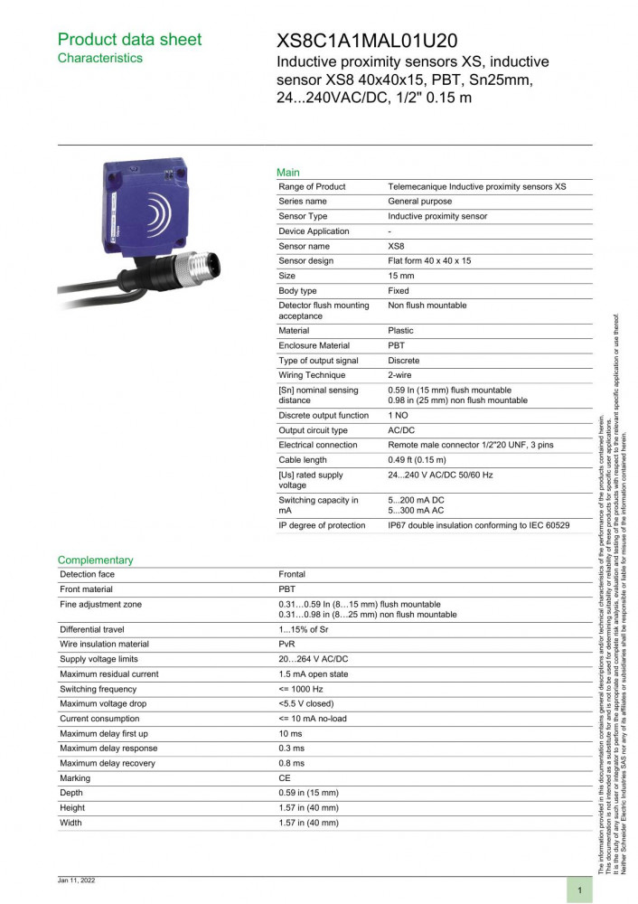 XS8C1A1MAL01U20 technical document page 1