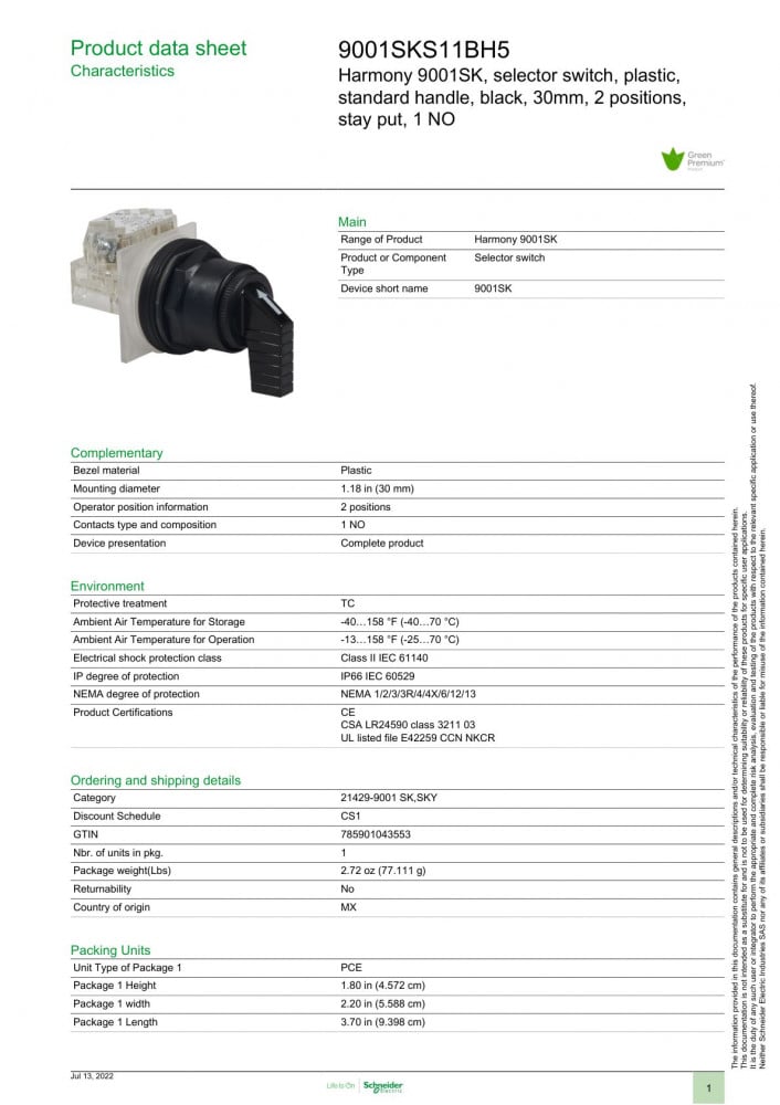 9001SKS11BH5 technical document page 1