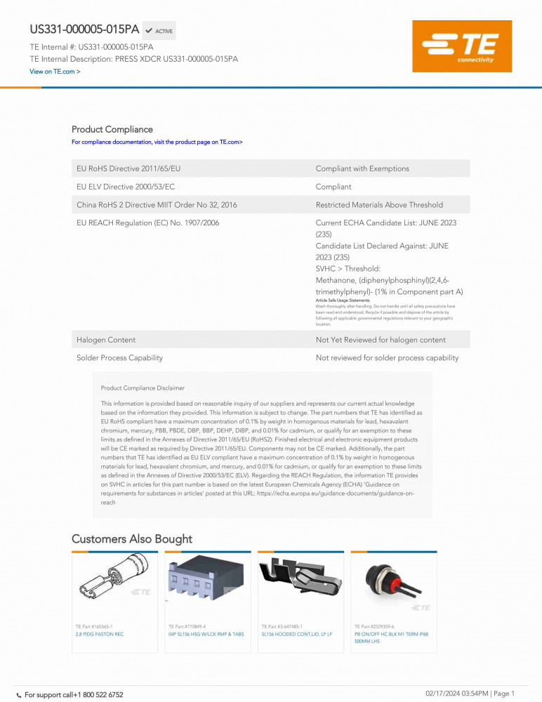 US331-000005-015PA technical document page 1