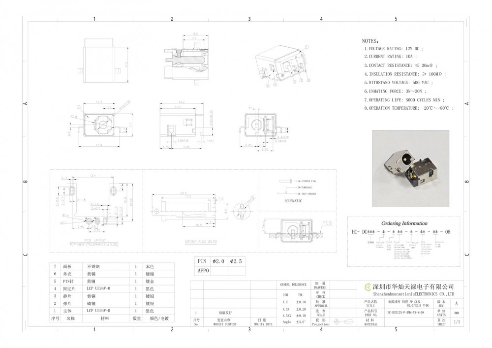HCTL HC-DC0125-F-5MM-2.5-HT-08 technical drawing