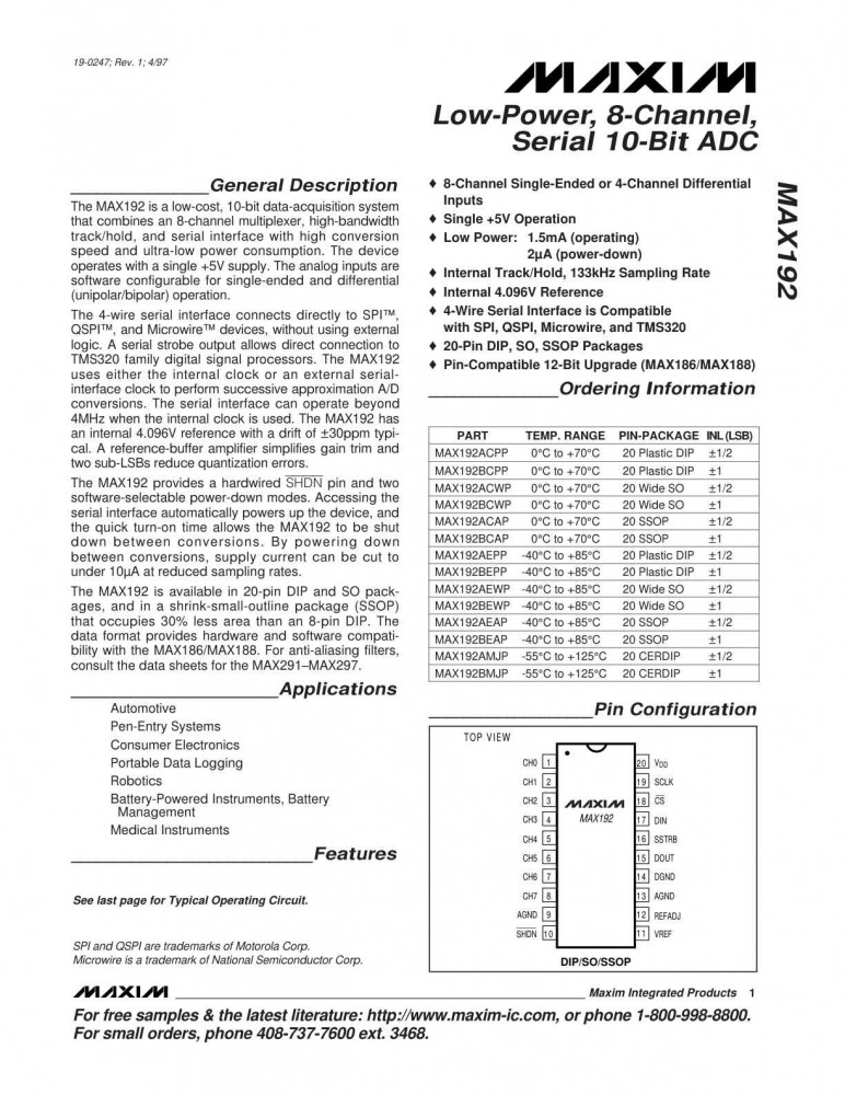 MAX192 datasheet page 1