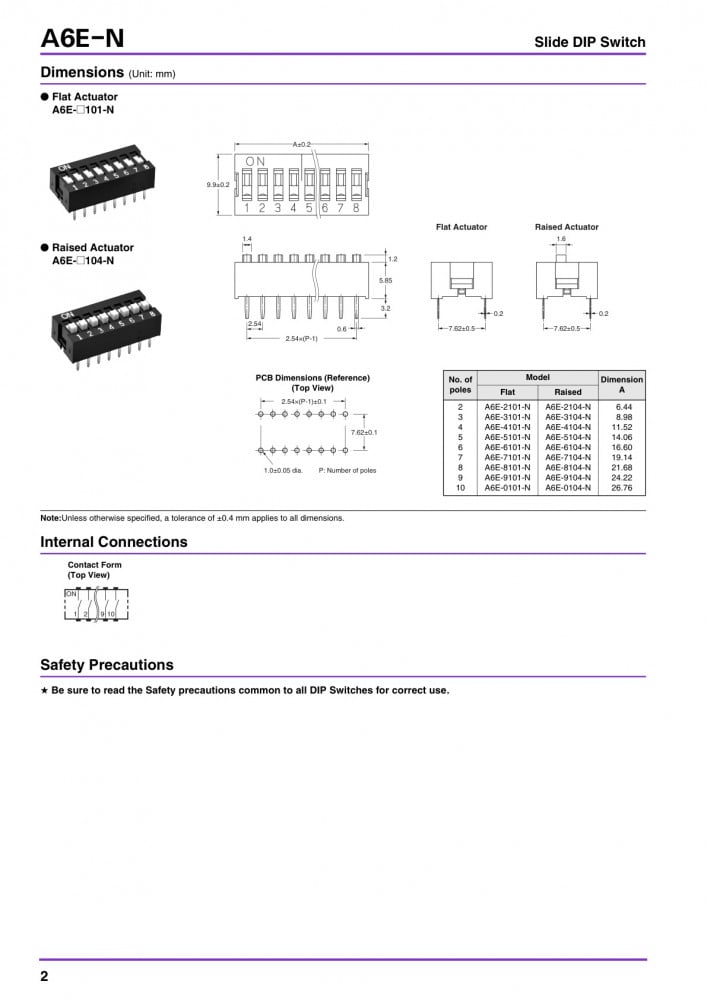 OMRON A6E series DIP switch documentation page 2
