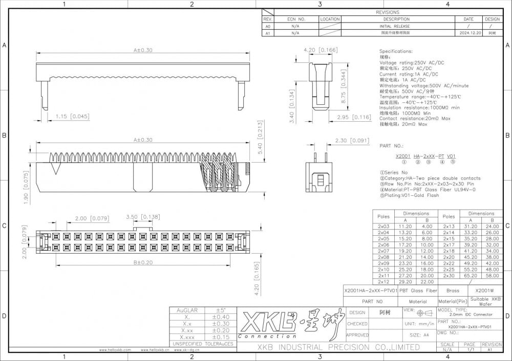 X2001HA-2x06-PTV01 technical document page