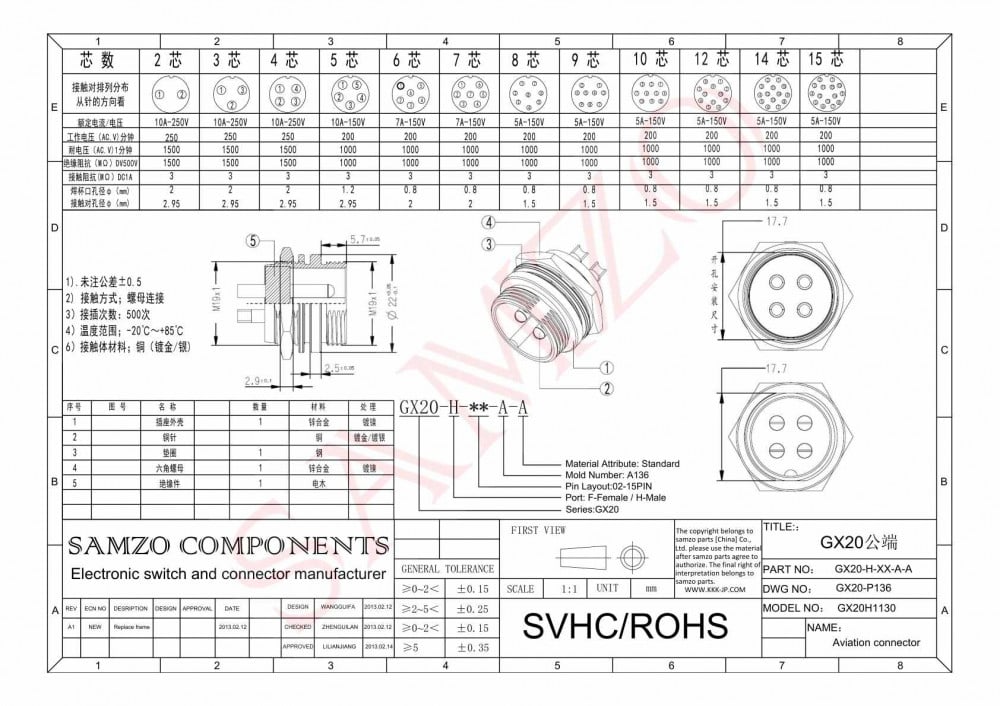SAMZO GX20 connector technical drawing page 2
