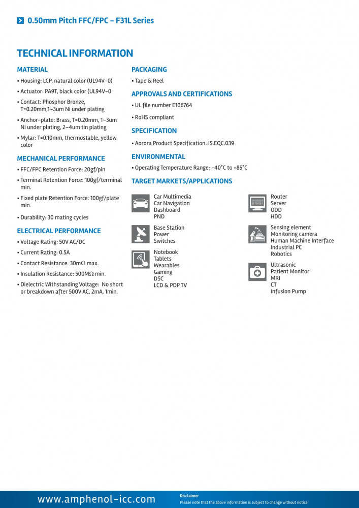 Amphenol F31L series technical document page 2