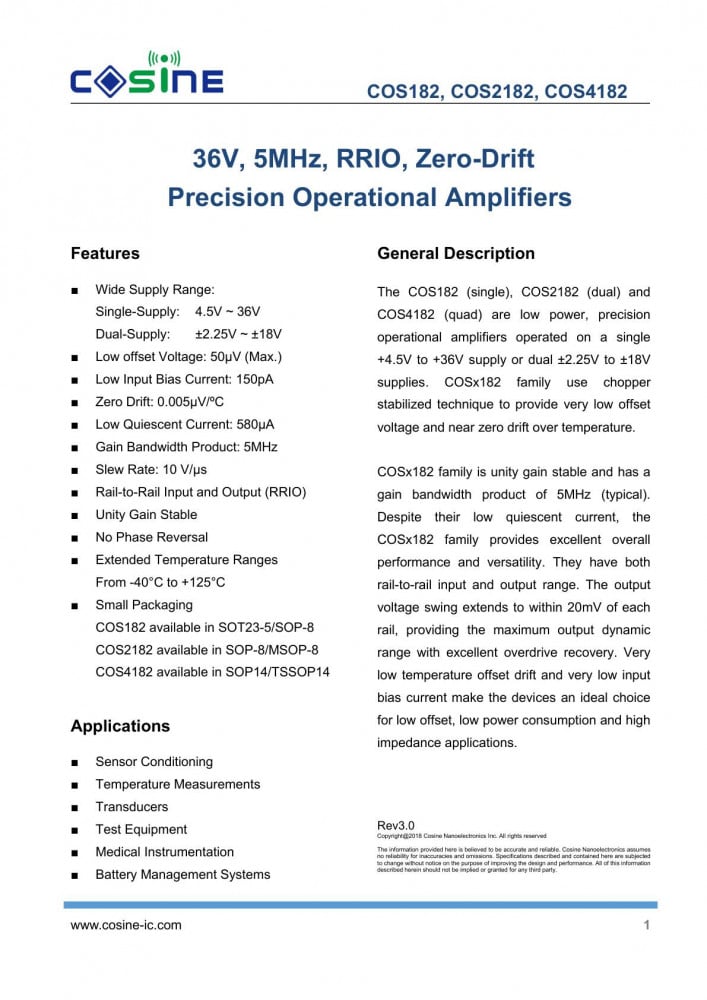 COS4182U datasheet page 1
