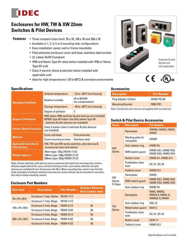 IDEC FB3W enclosure technical document page 1