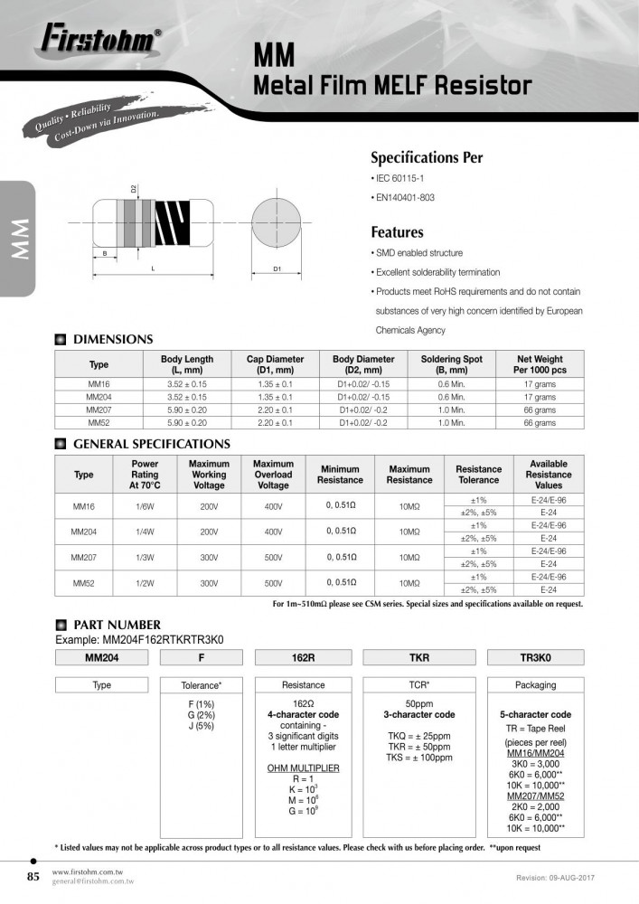 Firstohm MM204 datasheet page 1