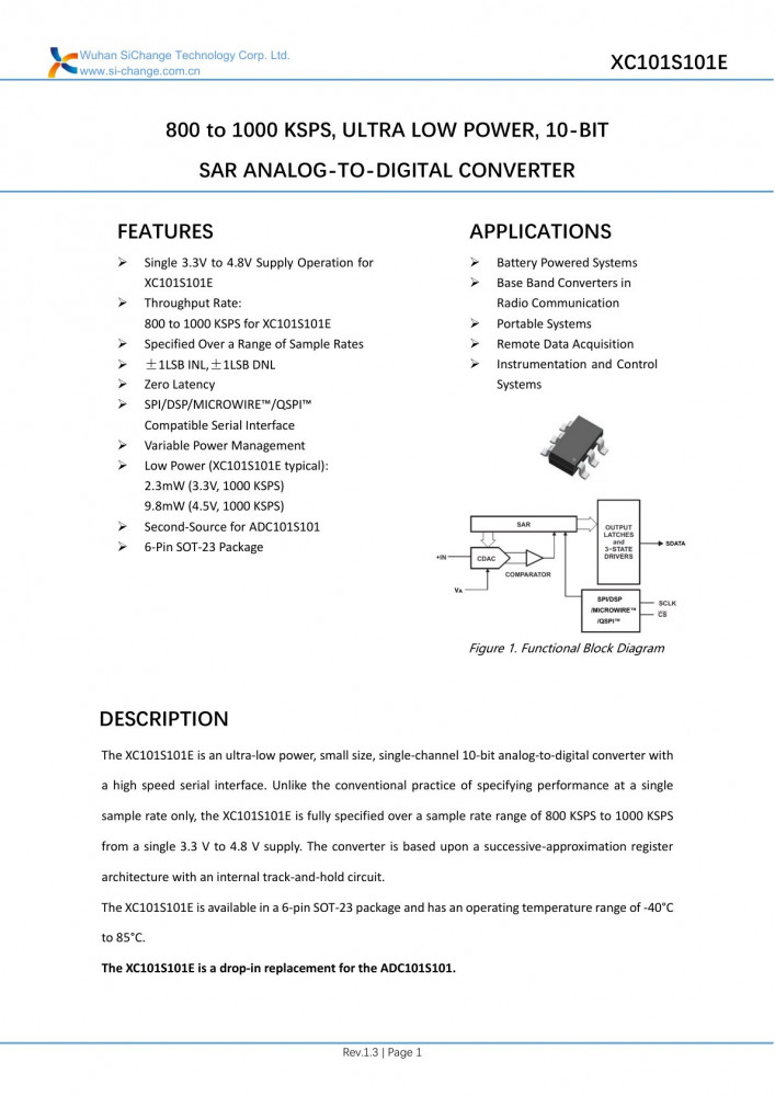 XC101S101E technical document page 1