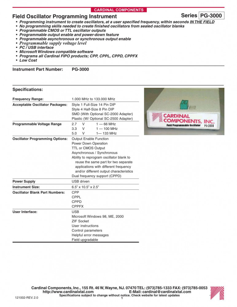 PG-3000 field oscillator programming instrument document image