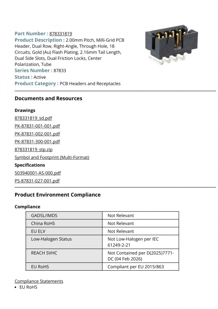 Technical document image 1 for MOLEX 878331819