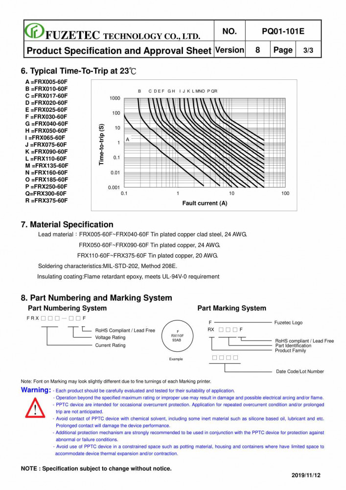 FUZETEC FRX Series specification sheet page 3