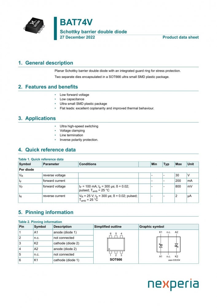 BAT74V,115 datasheet page 1