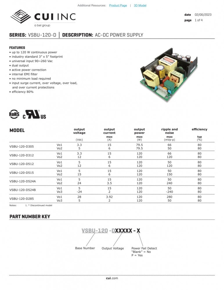 VSBU-120-D524A datasheet page 1