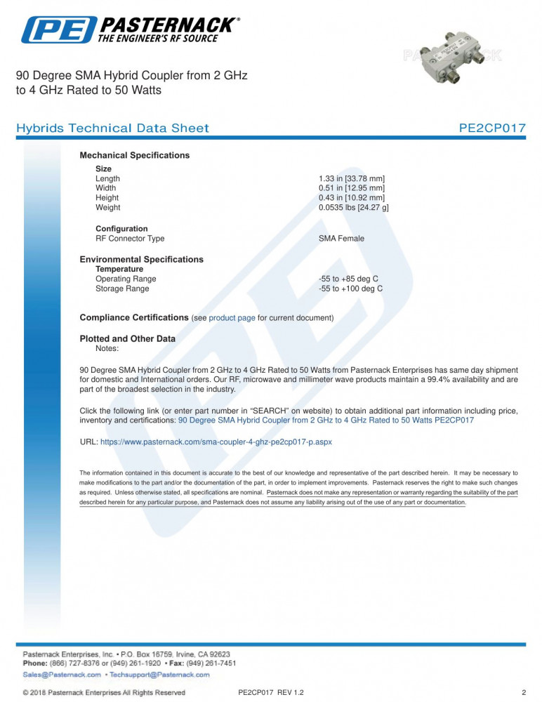 PE2CP017 technical datasheet page 2