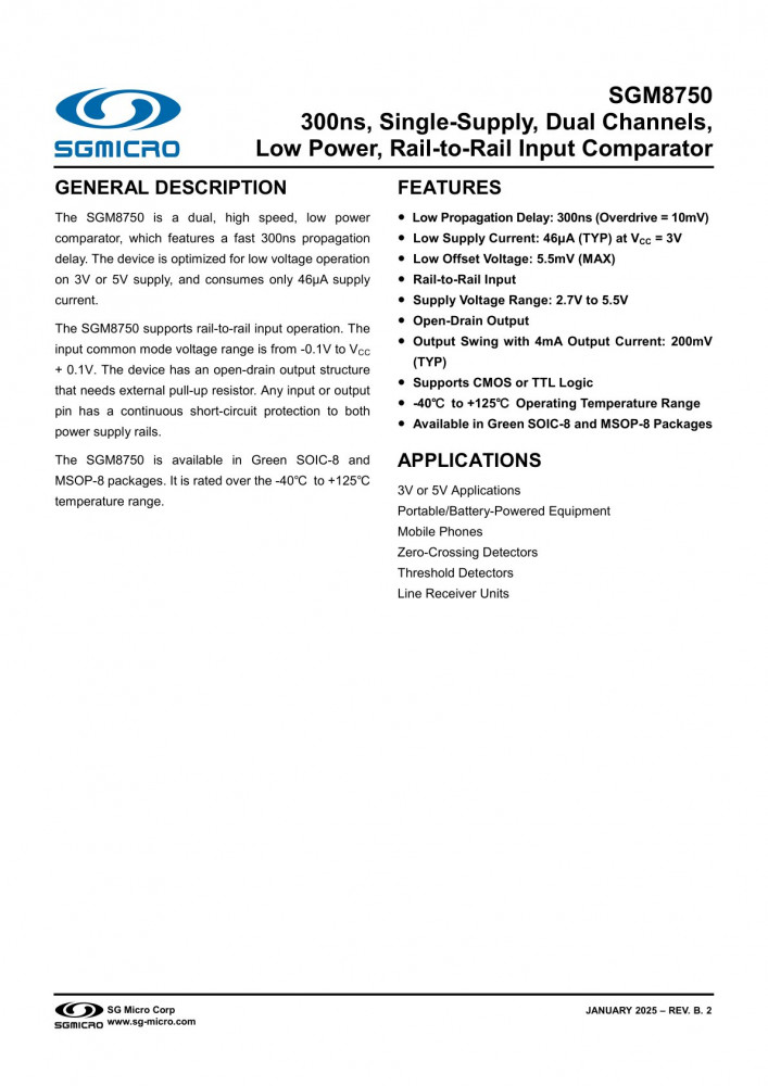 SGM8750 datasheet page 1