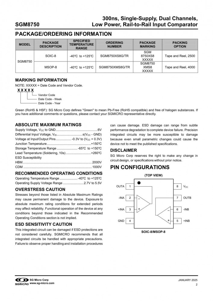 SGM8750 datasheet page 2