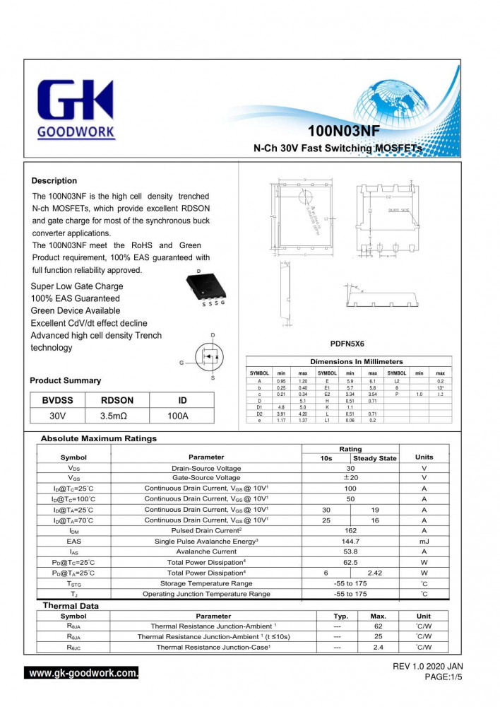 100N03NF technical document page 1