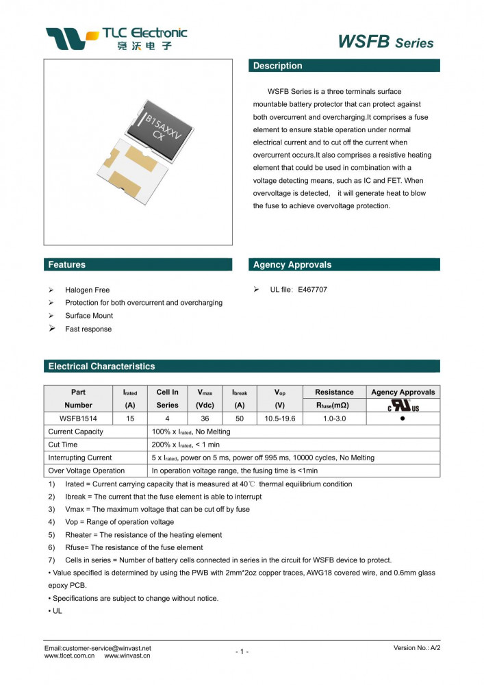 WSFB1514 specification sheet page 2