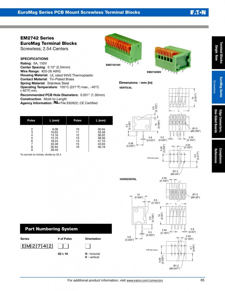 EATON EM2742 series terminal block technical document preview