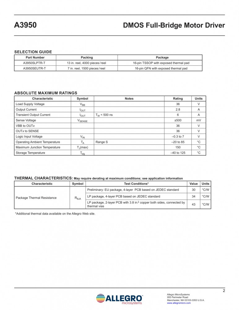 A3950 datasheet page 2