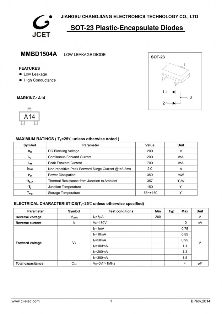 MMBD1504A datasheet page 1