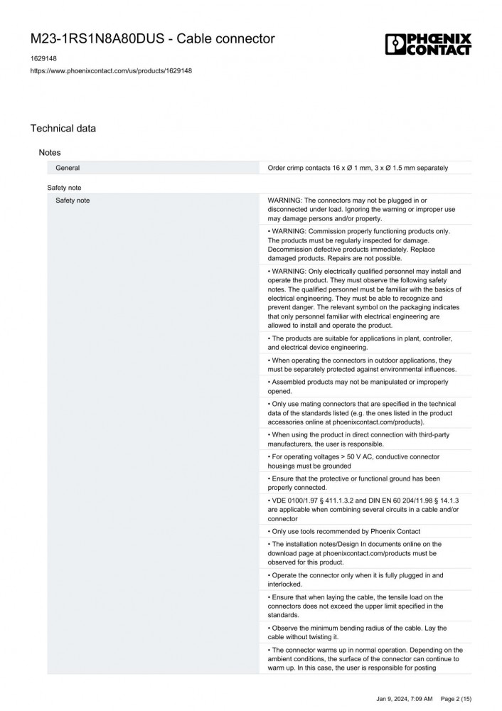 Phoenix Contact 1629148 technical document page 2