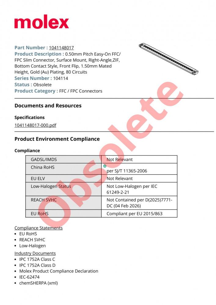 MOLEX 104114-8017 product specification page image 1
