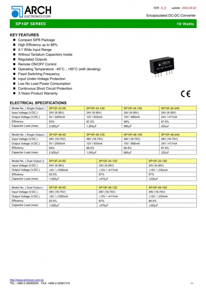 ARCH SP10F datasheet page 1