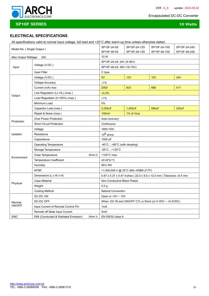 ARCH SP10F datasheet page 2