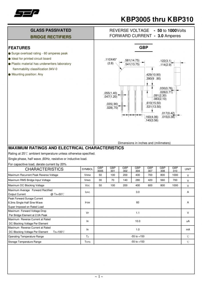 SEP KBP307 datasheet page 1