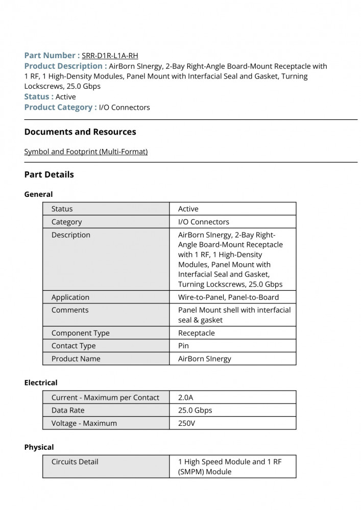 SRR-D1R-L1A-RH product document image, page 1