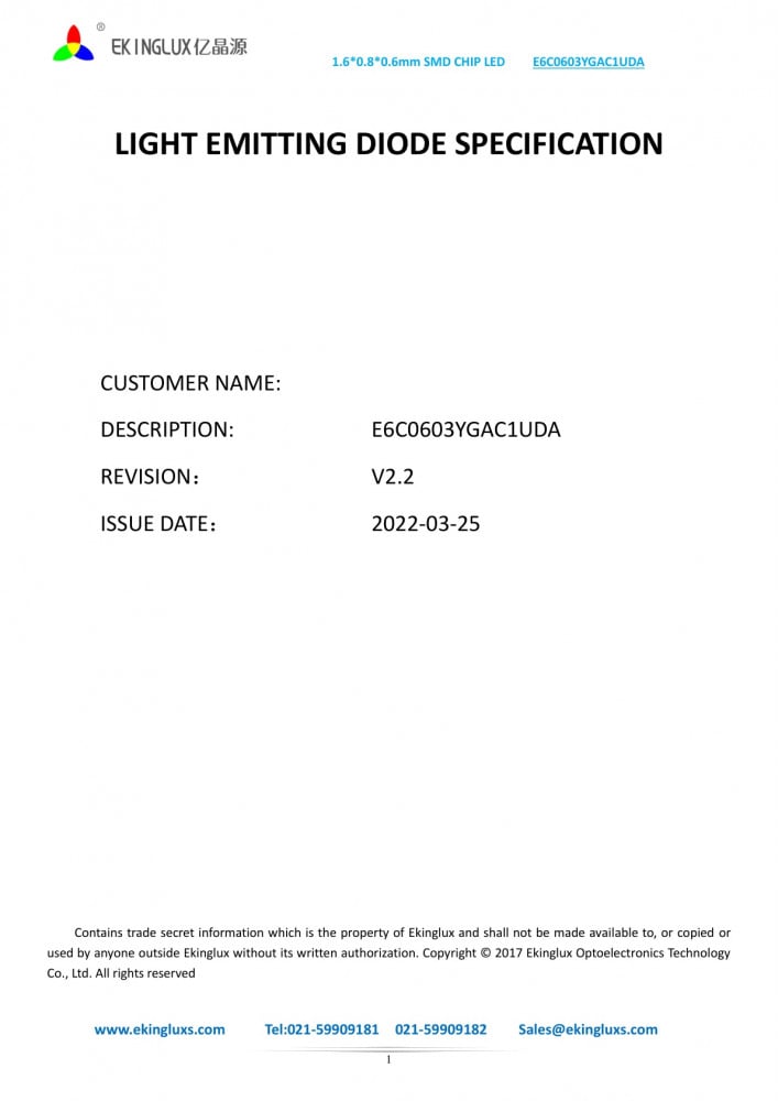 E6C0603YGAC1UDA datasheet page 1