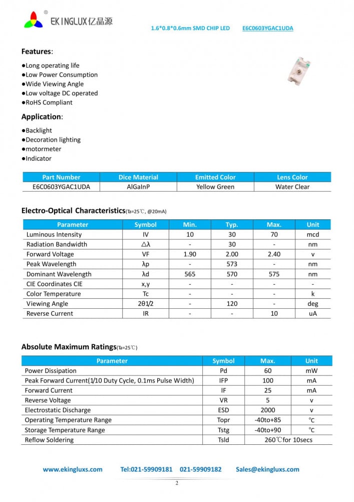 E6C0603YGAC1UDA datasheet page 2