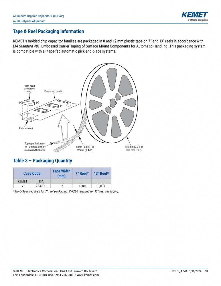 KEMET A720 technical document page 10
