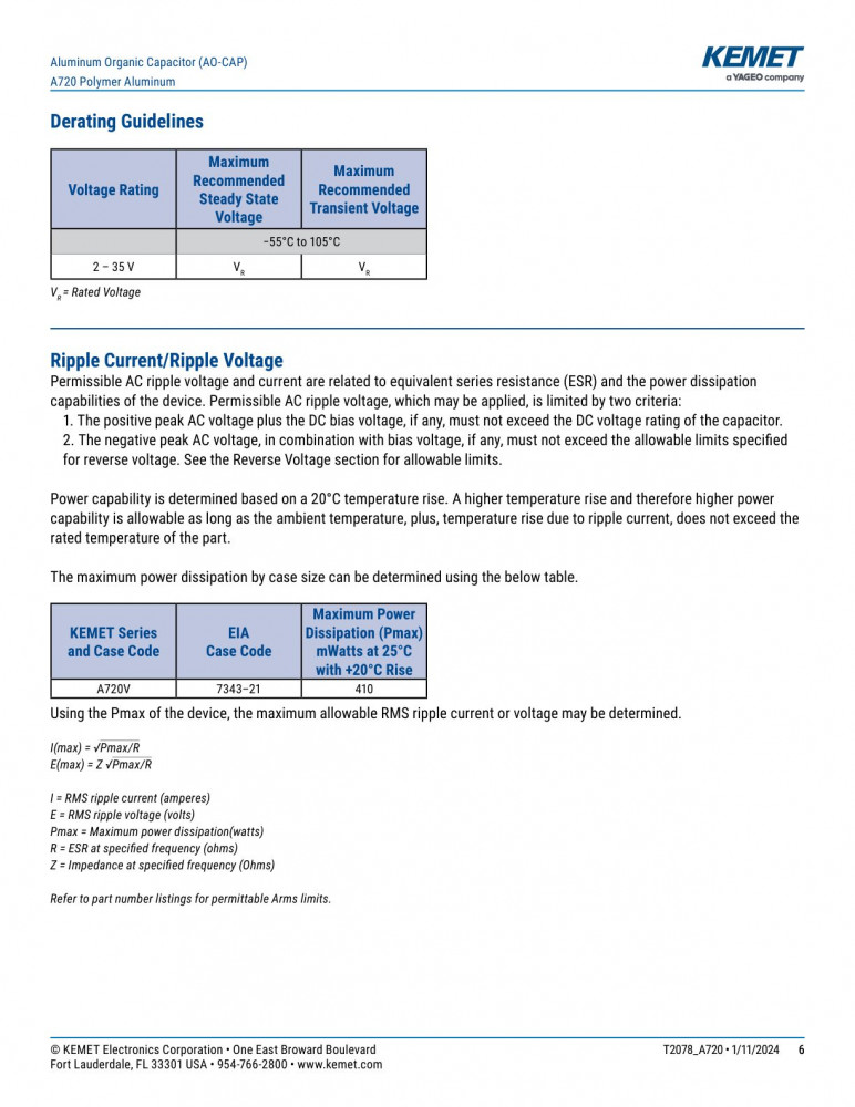 KEMET A720 technical document page 6