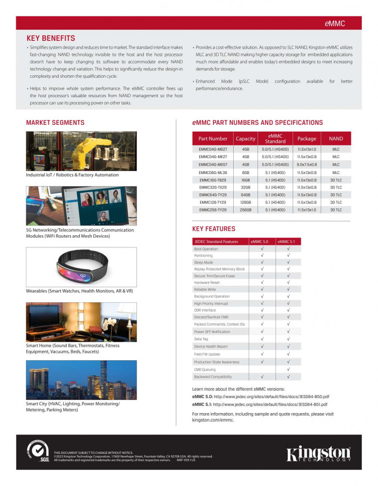 Kingston eMMC technical document page 2