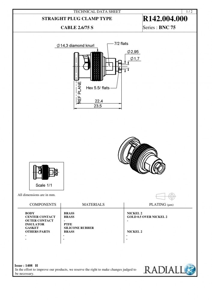 Radiall R142004000 datasheet page 1
