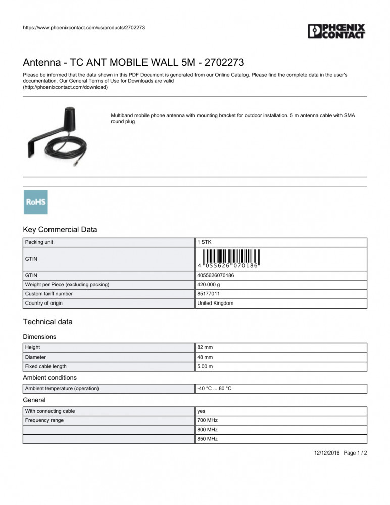 Product document image for model 2702273, page 1