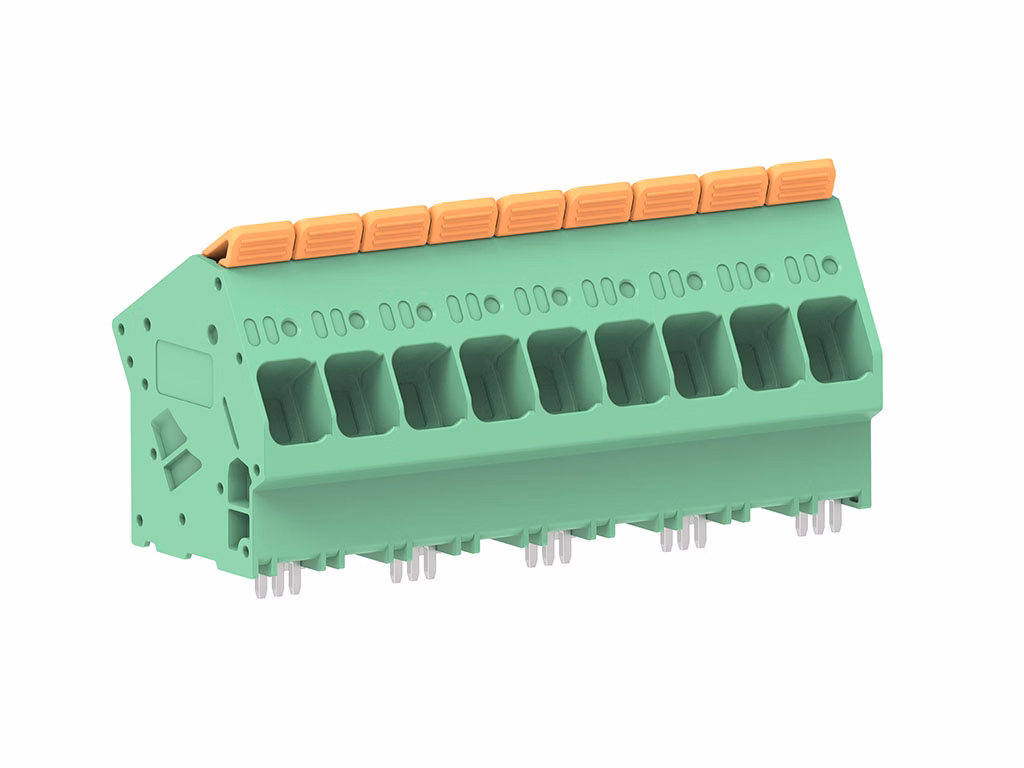 10.00mm Pitch Lever Activated Fixed Mount PCB Terminal Block, 35° Wire Entry, Left Front Terminal, 9 Circuits for sale