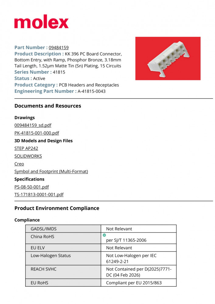 Molex KK 396 specification page 1