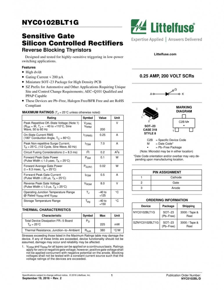 NYC0102BLT1G datasheet page 1