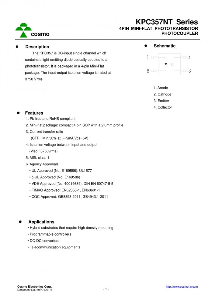 KPC357NT0A datasheet page 1
