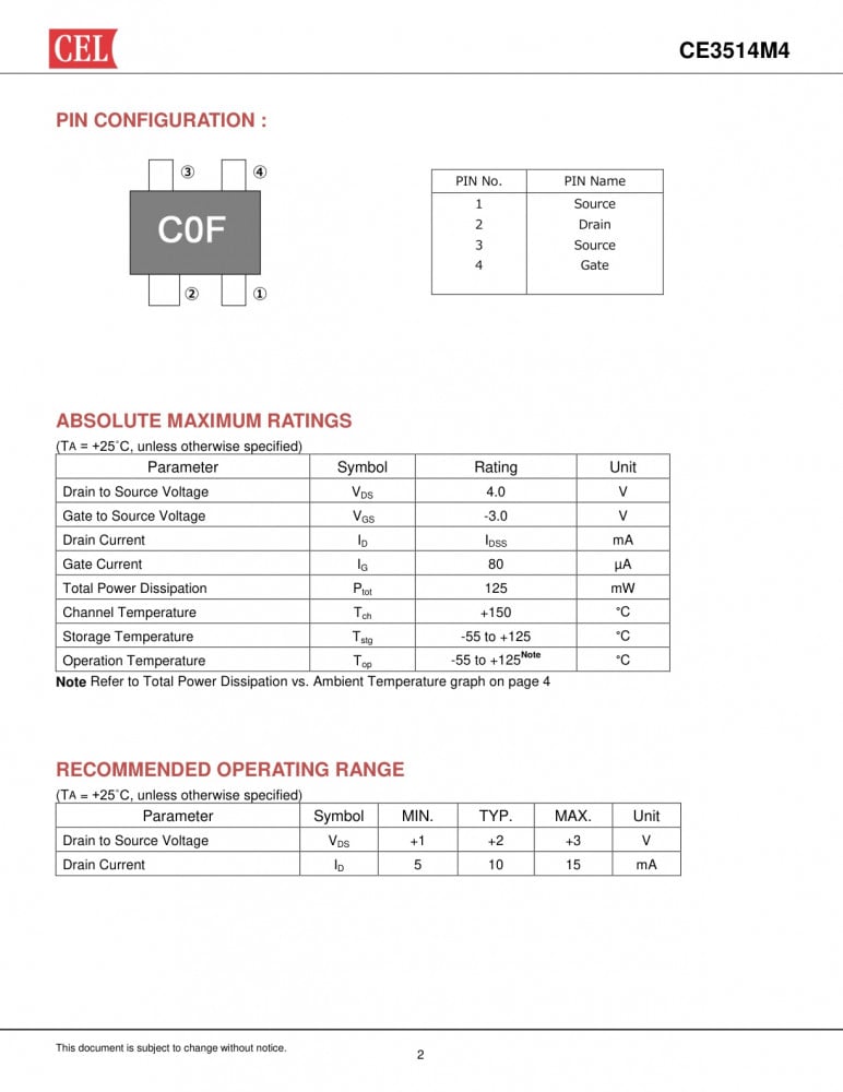 CE3514M4 datasheet page 2