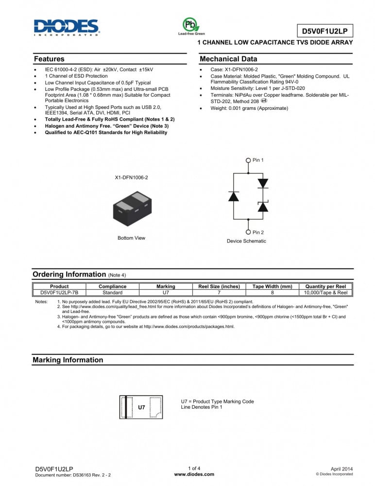 D5V0F1U2LP-7B datasheet page 1