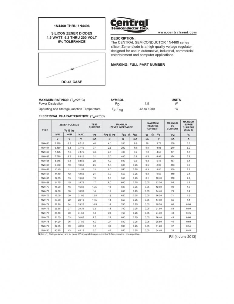 Central 1N4466 series datasheet page 1