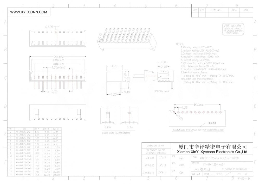 XY-MX1.25-7A21 technical document preview