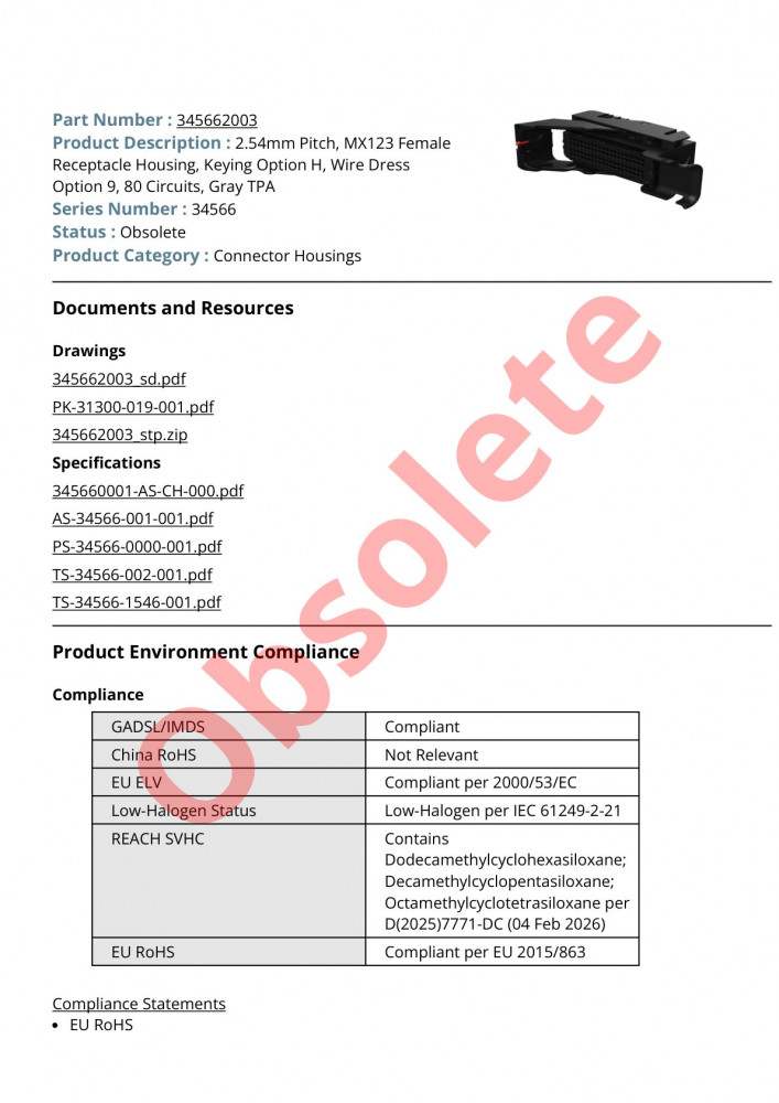 MOLEX 345662003 technical document preview, page 1