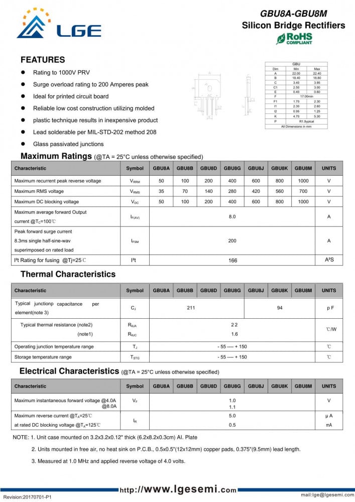 LGE GBU8M datasheet page 1