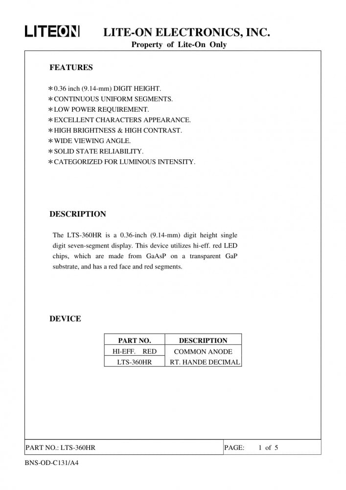 LTS-360HR datasheet page 2